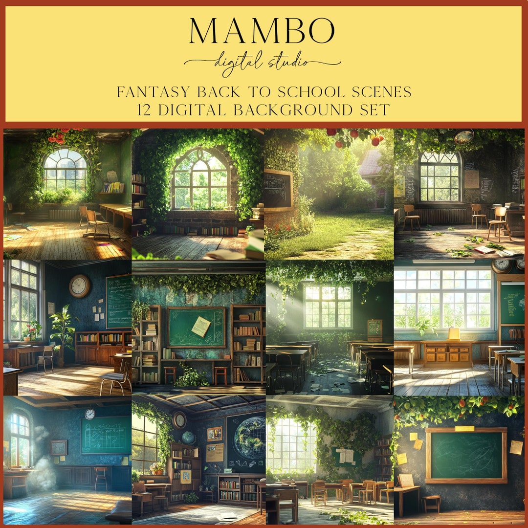 Fantasy Back to School Scenes Digital Backdrop Set, Photoshop ...