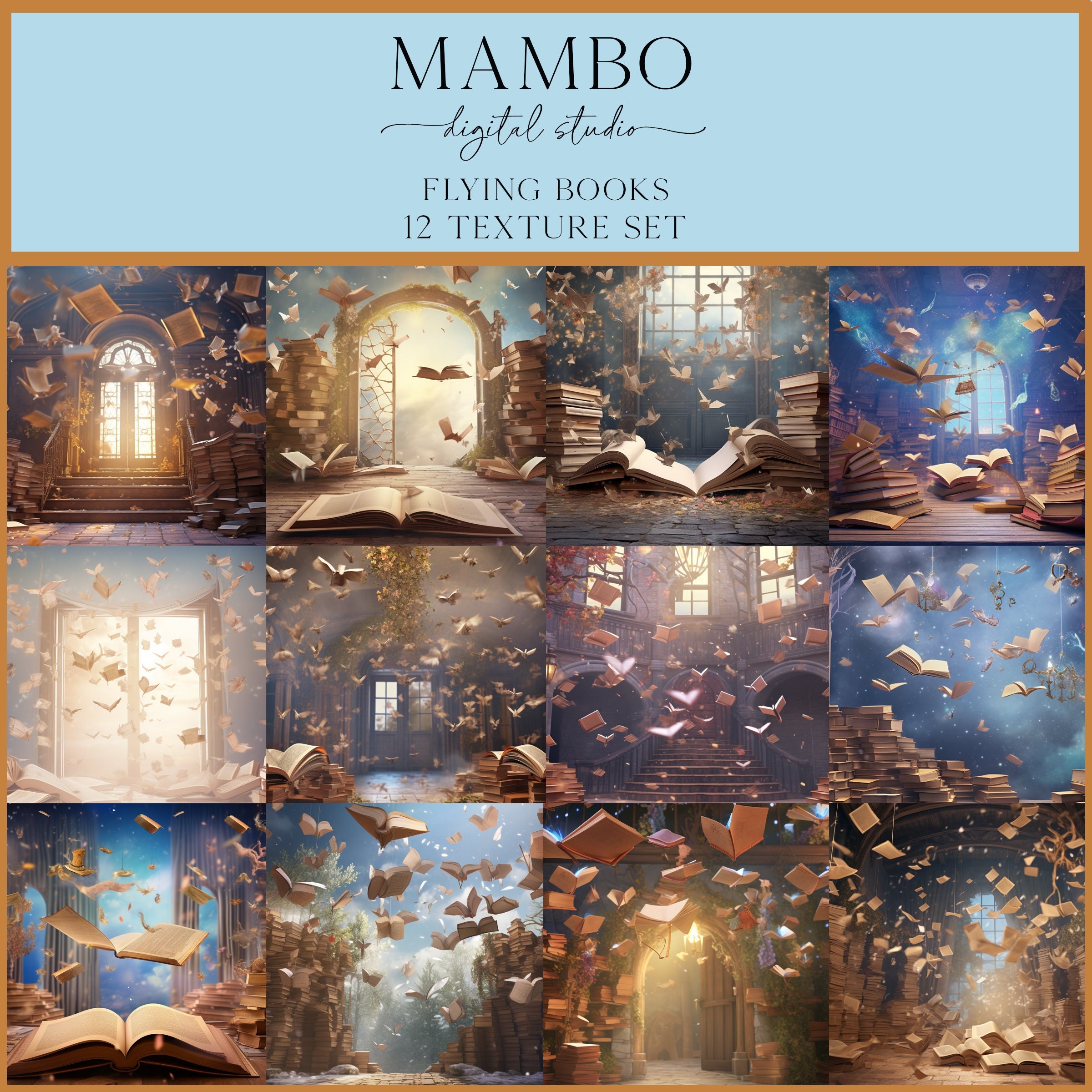 Flying Books Digital Backdrop Set, Photoshop Background, Digital ...