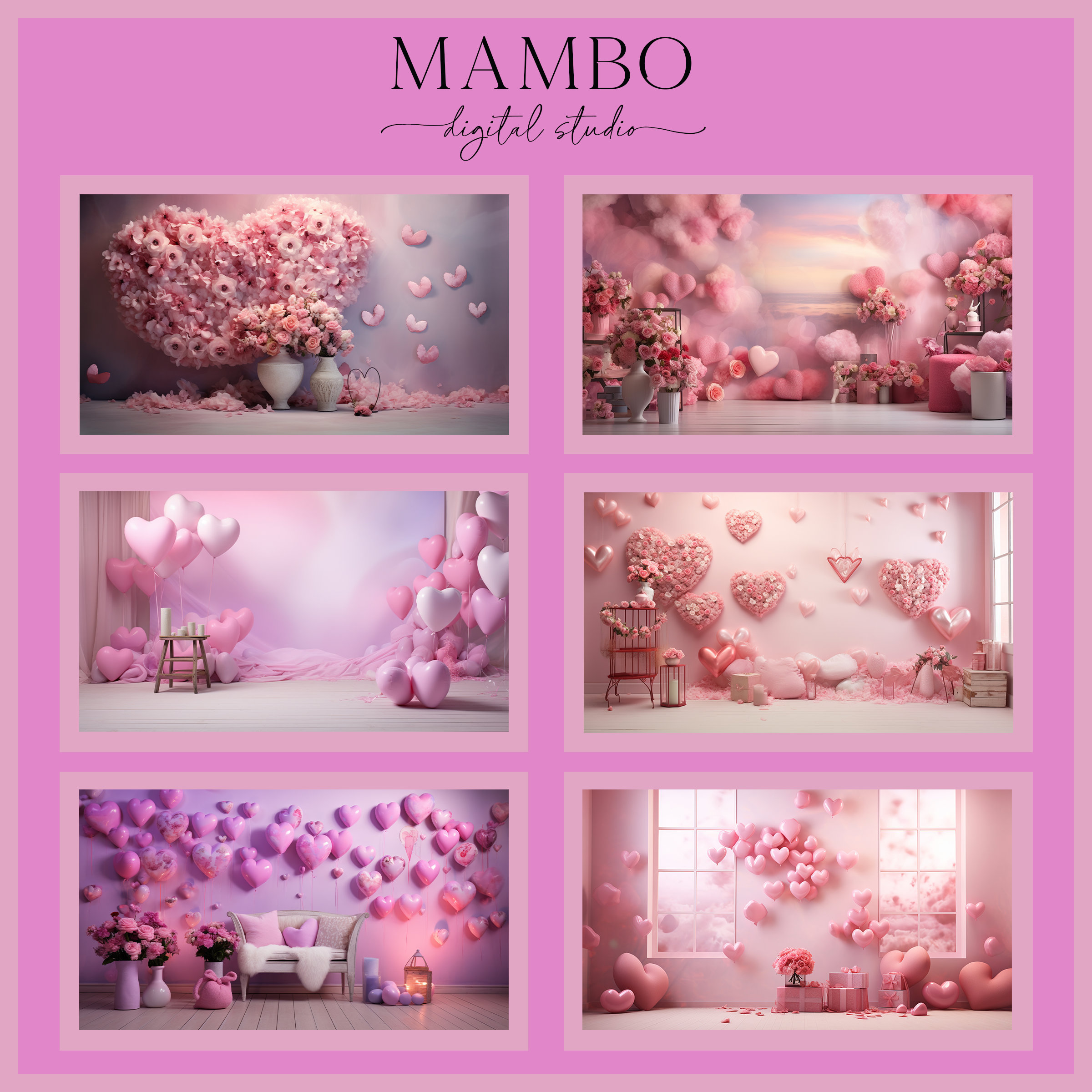 Pastel Valentine Studios Digital Backdrop Set, Photoshop Background, Digital Background ...