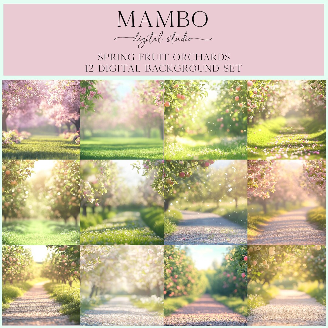 Spring Fruit Orchard Scenes Digital Backdrop Set, Photoshop Background ...