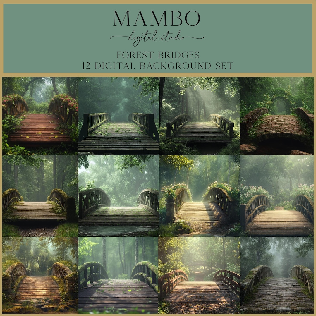 Forest Bridges Digital Backdrop Set, Photoshop Background, Digital ...