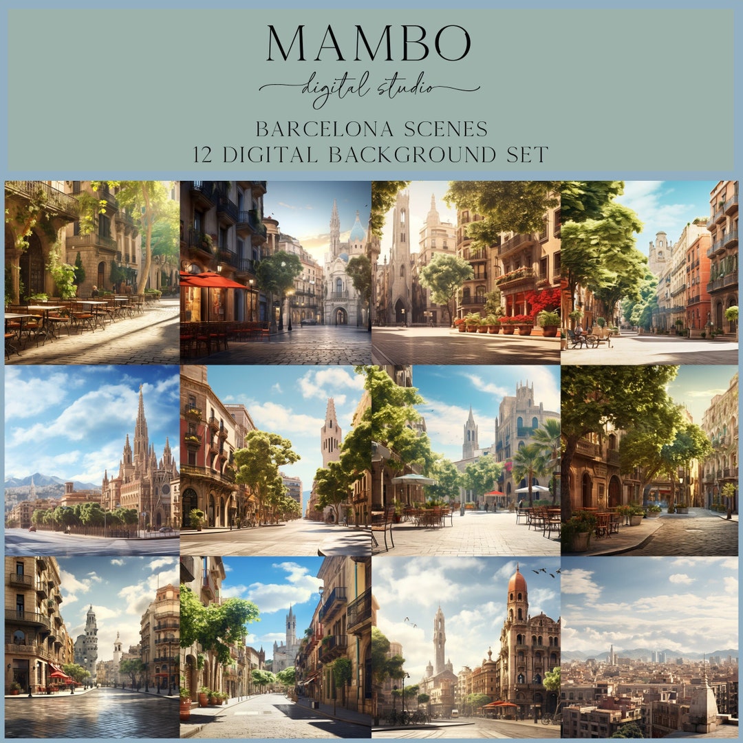 Barcelona Spain Digital Backdrop Set, Photoshop Background, Digital ...