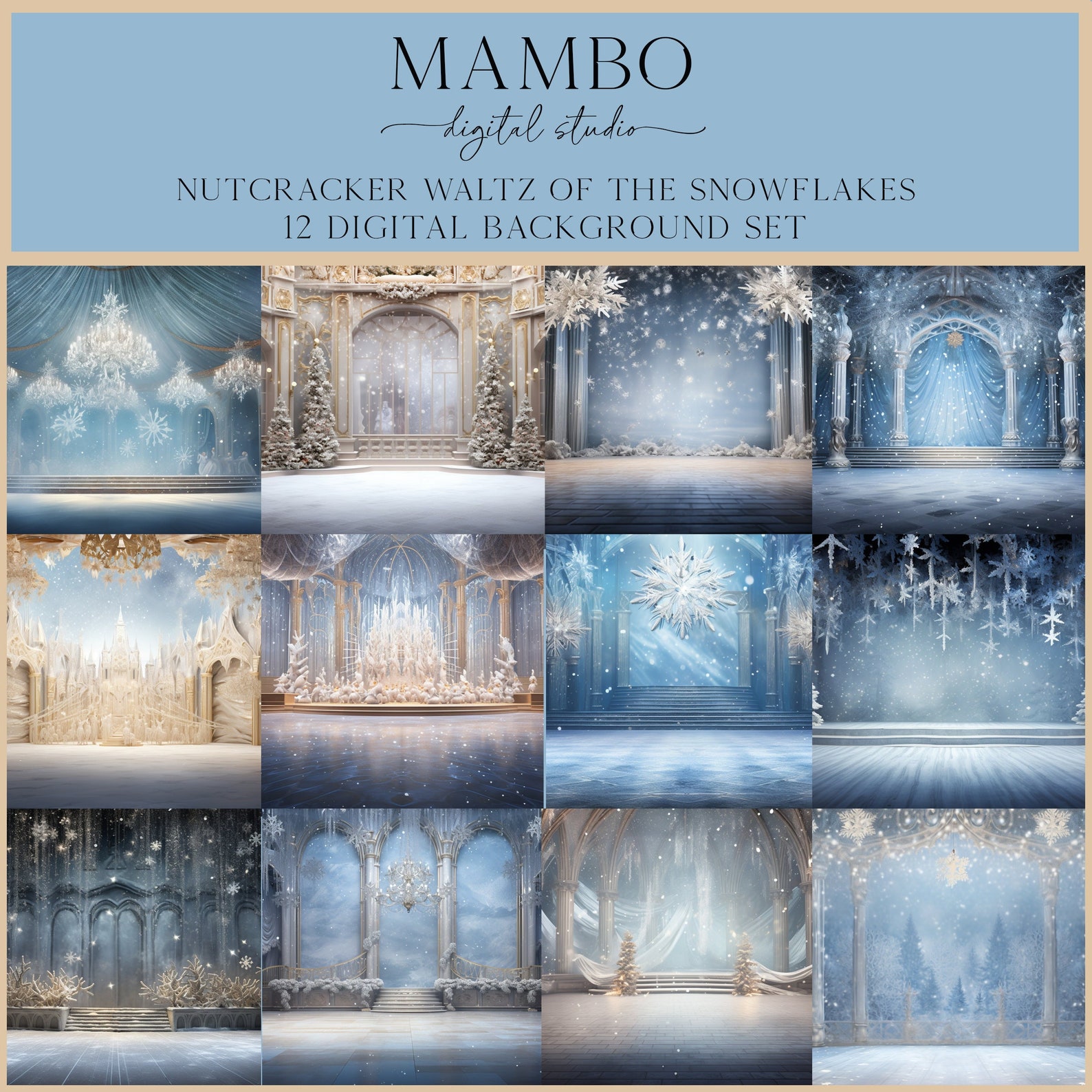 Nutcracker Waltz of the Snowflakes Christmas Dance Digital Backdrop Set ...