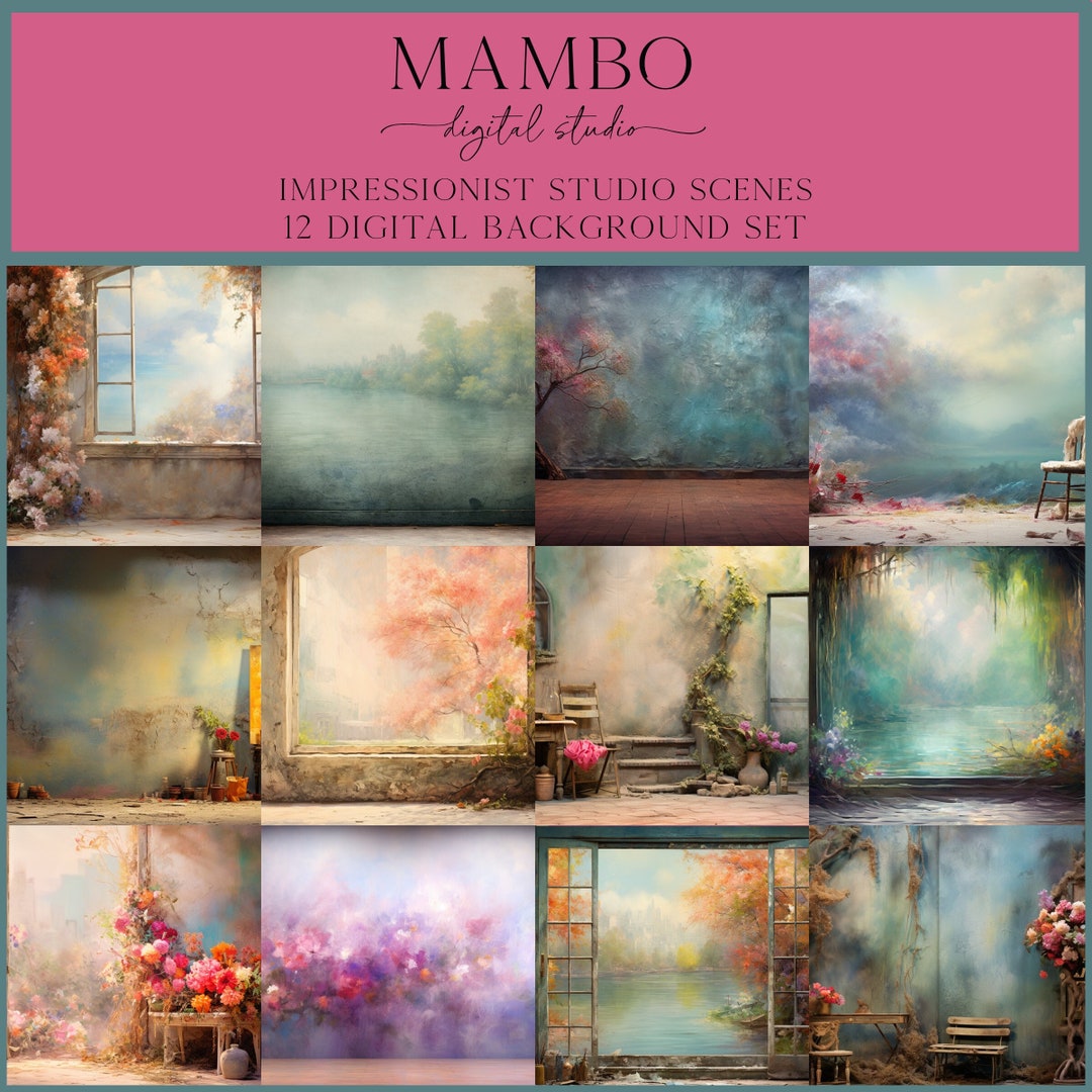 Impressionist Studio Scenes Digital Backdrop Set, Photoshop Background ...