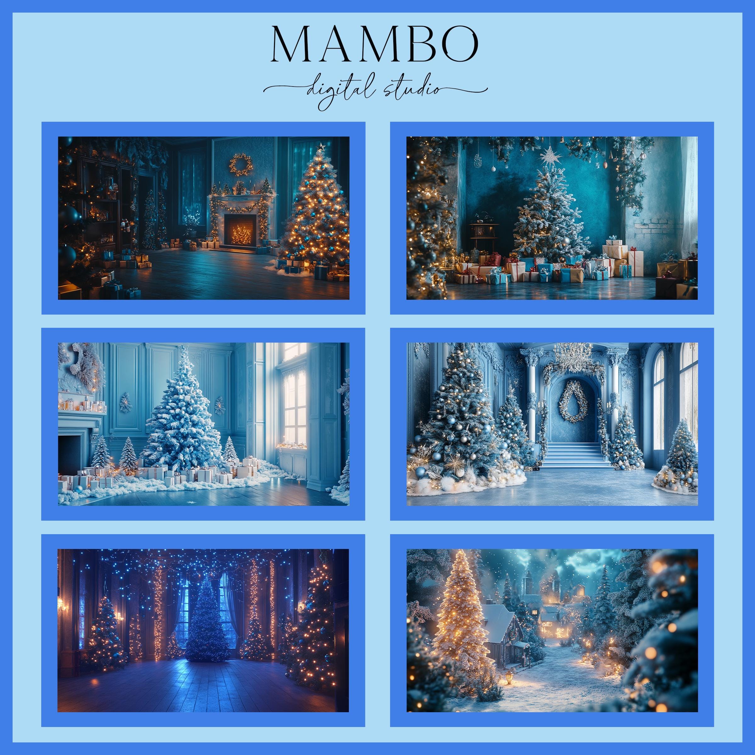 Blue Christmas Scenes Digital Backdrop Set, Photoshop Background ...