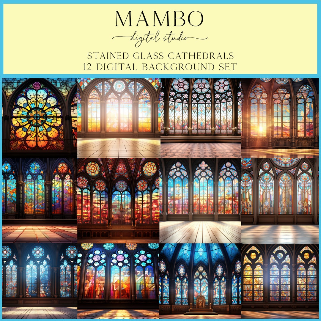 Stained Glass Cathedral Fairytale Digital Backdrop Set, Photoshop ...