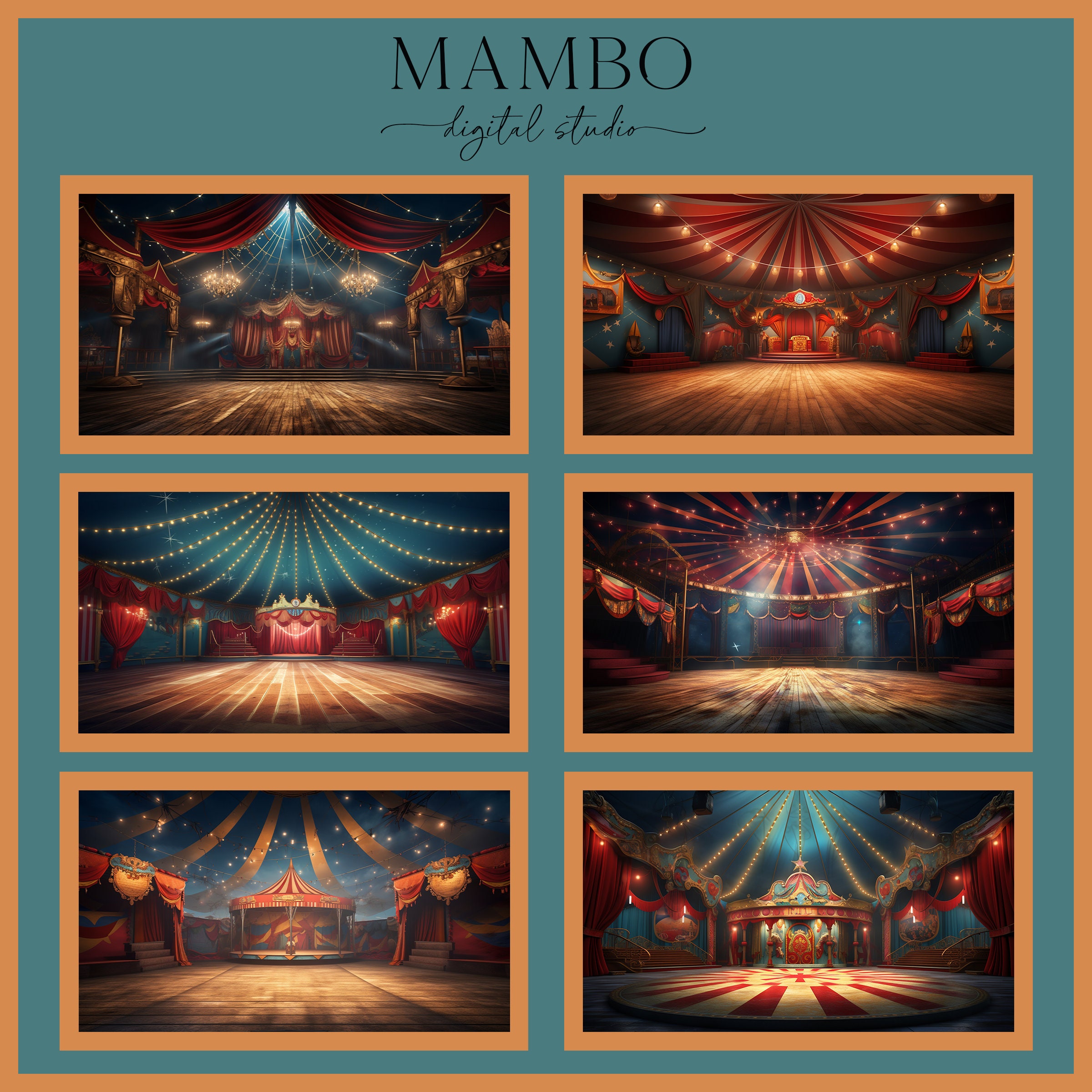 Circus Stages Digital Backdrop Set, Photoshop Background, Digital ...