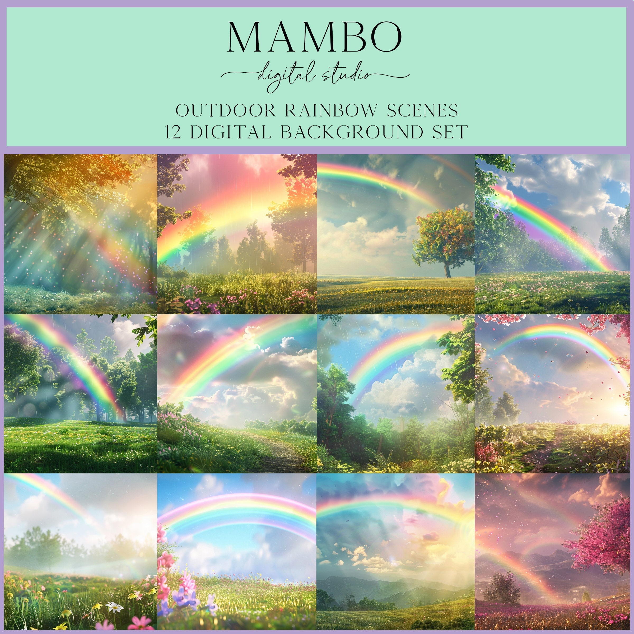Outdoor Rainbow Scenes Digital Backdrop Set, Photoshop Background ...