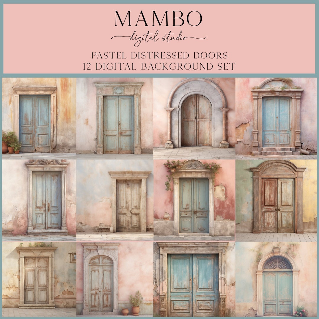 Pastel Distressed Doors Digital Backdrop Set, Photoshop Background ...