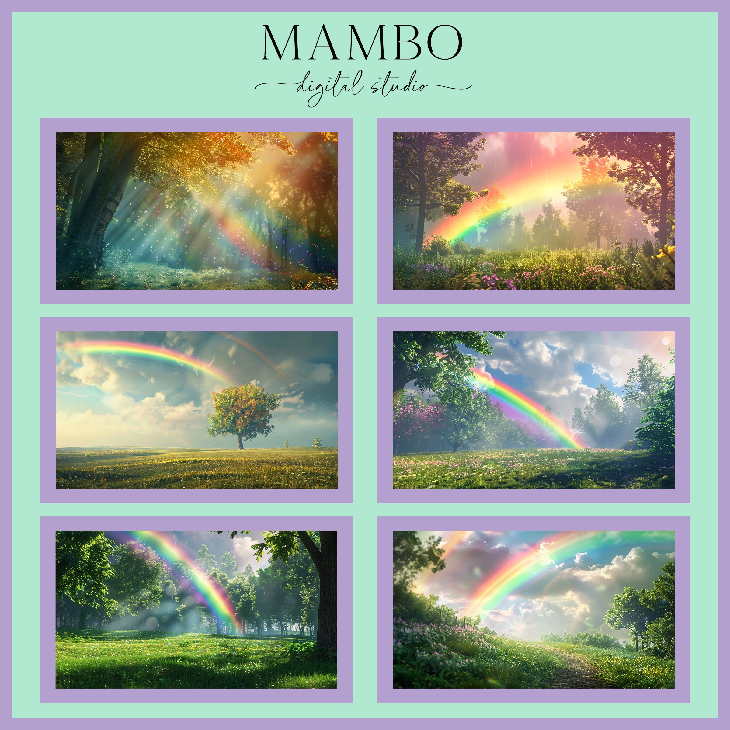 Outdoor Rainbow Scenes Digital Backdrop Set, Photoshop Background ...
