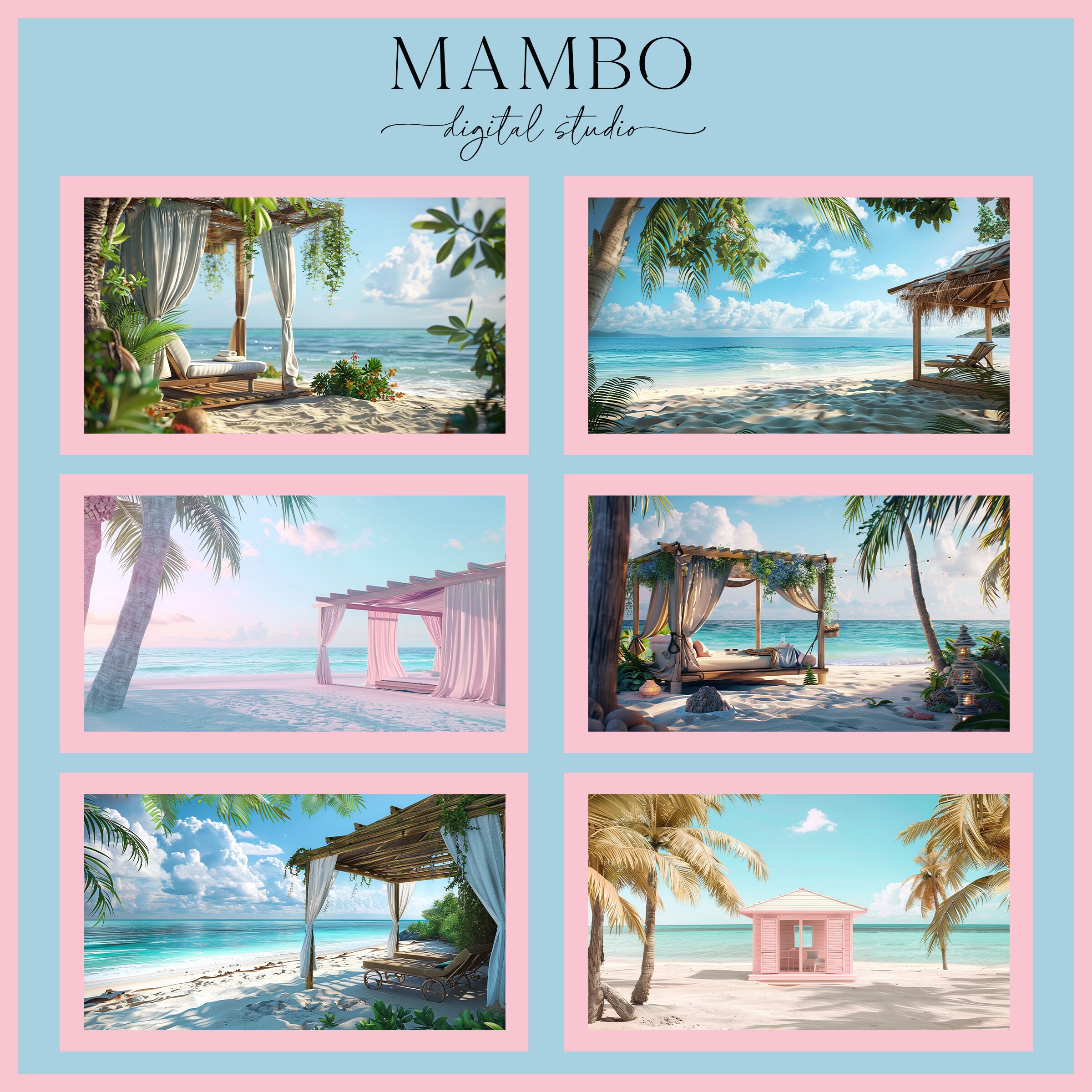 Beach Cabana Scenes Digital Backdrop Set, Photoshop Background, Digital ...