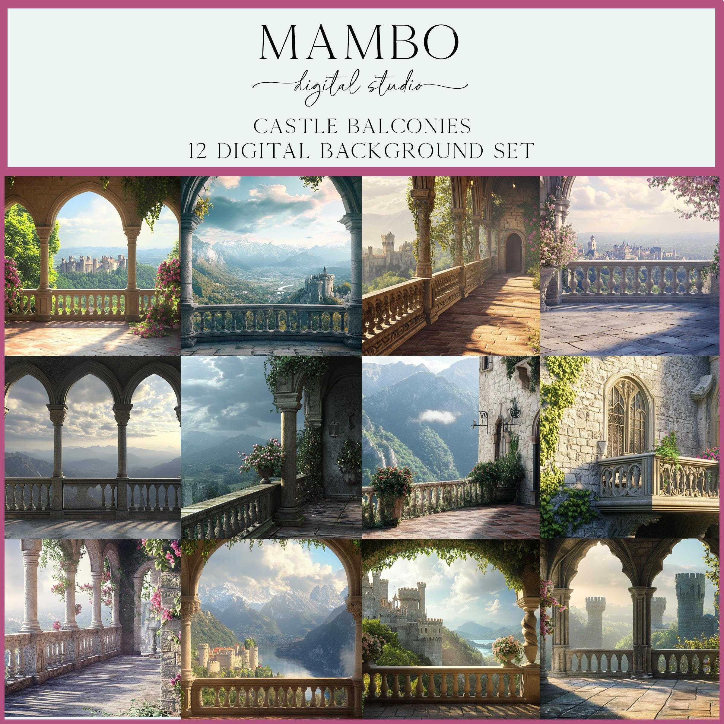 Fantasy Castle Balcony Scenes Digital Backdrop Set, Photoshop ...