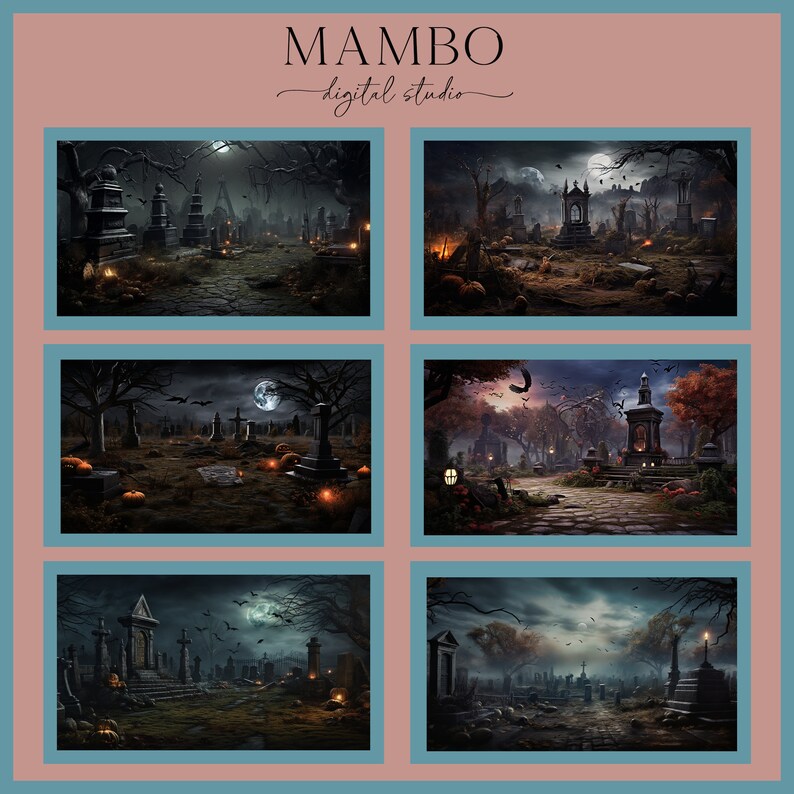 Spooky Halloween Cemeteries Digital Backdrop Set, Photoshop Background ...
