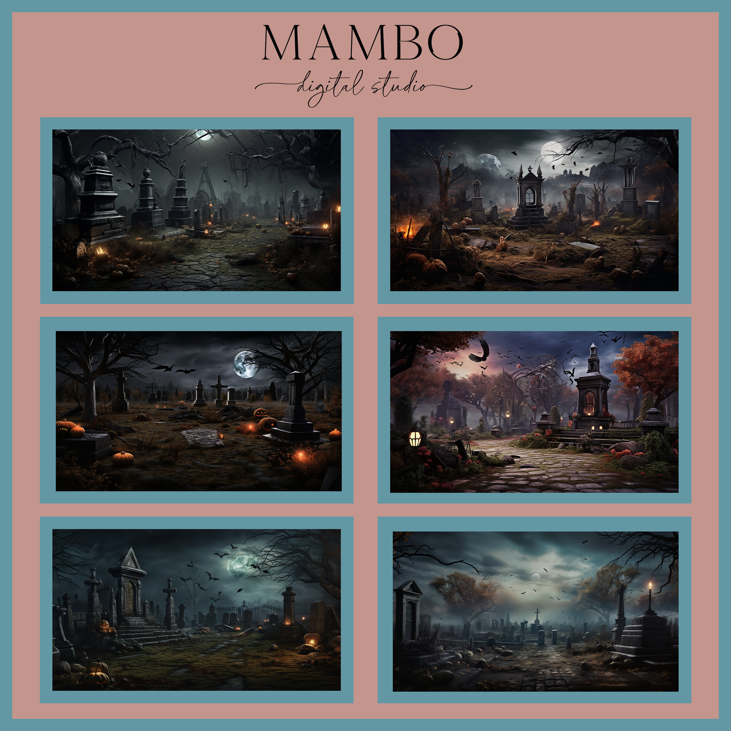 Spooky Halloween Cemeteries Digital Backdrop Set Photoshop - Etsy