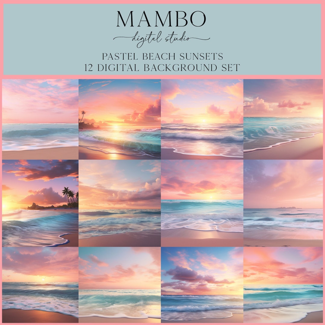 Pastel Beach Sunsets Digital Backdrop Set, Photoshop Background ...