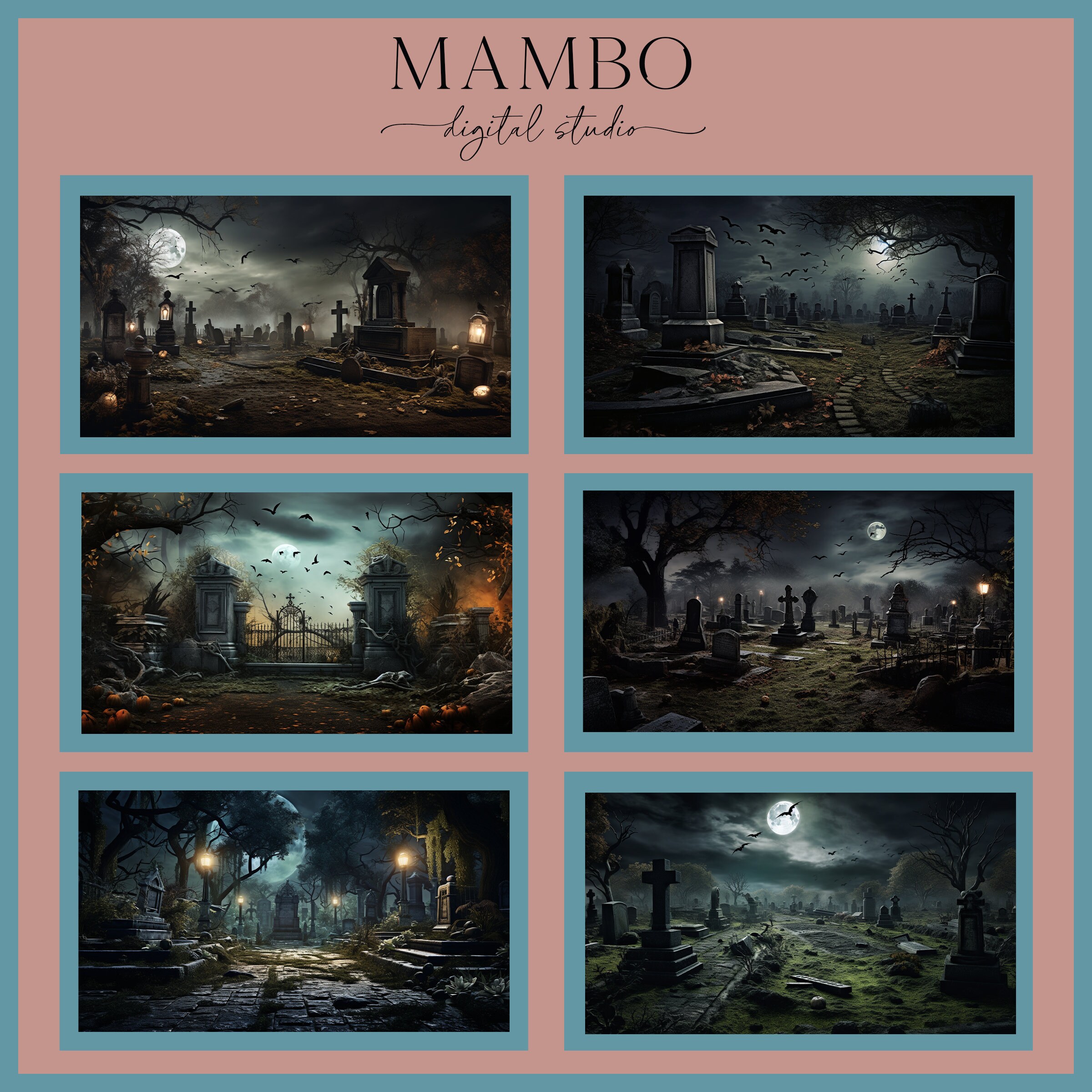 Spooky Halloween Cemeteries Digital Backdrop Set Photoshop - Etsy