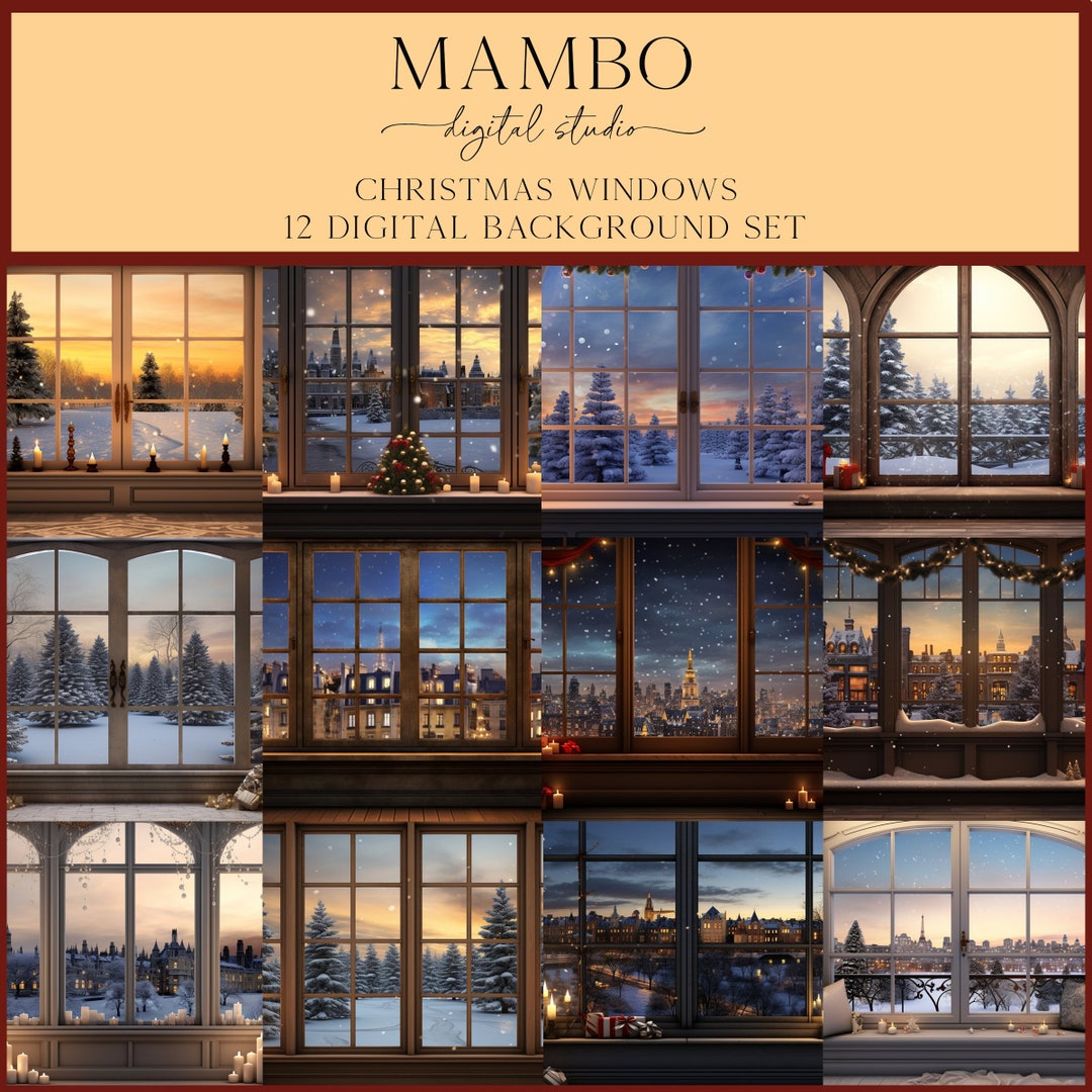 Christmas Windows Digital Backdrop Set, Photoshop Background, Digital ...