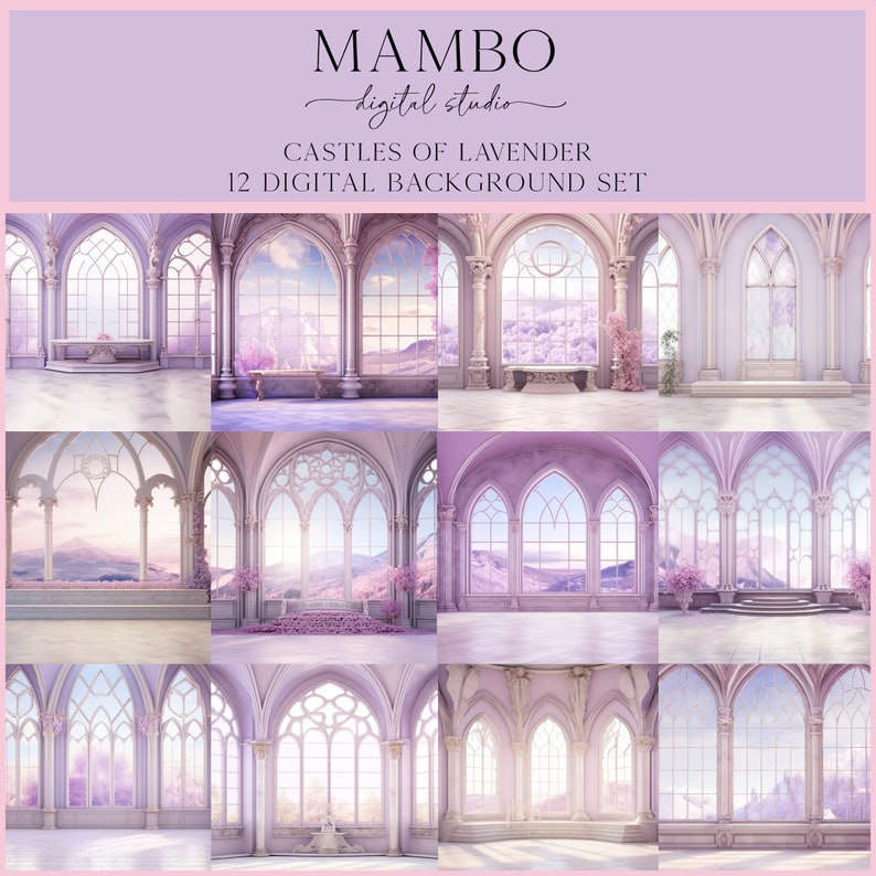 Lavender Castle Rooms Fairytale Digital Backdrop Set, Photoshop ...