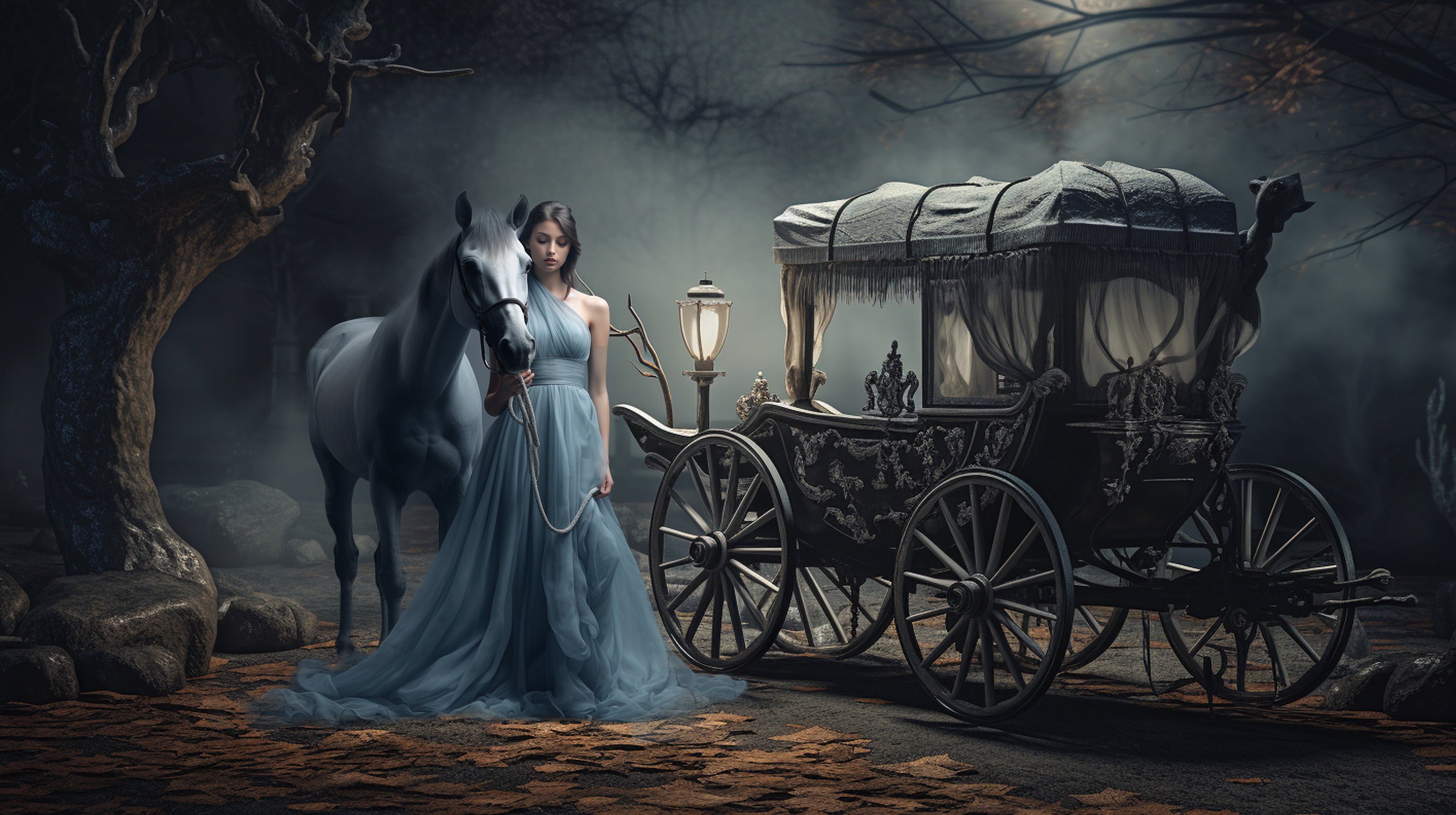 Ghost Carriages Halloween Digital Backdrop Set, Photoshop Background ...