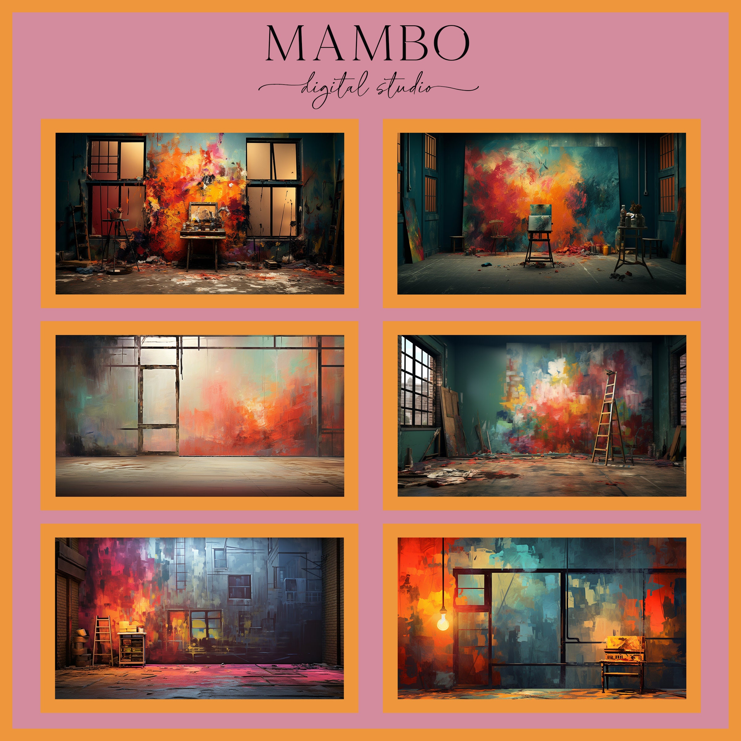 Expressionism Art Studios Digital Backdrop Set, Photoshop Background ...