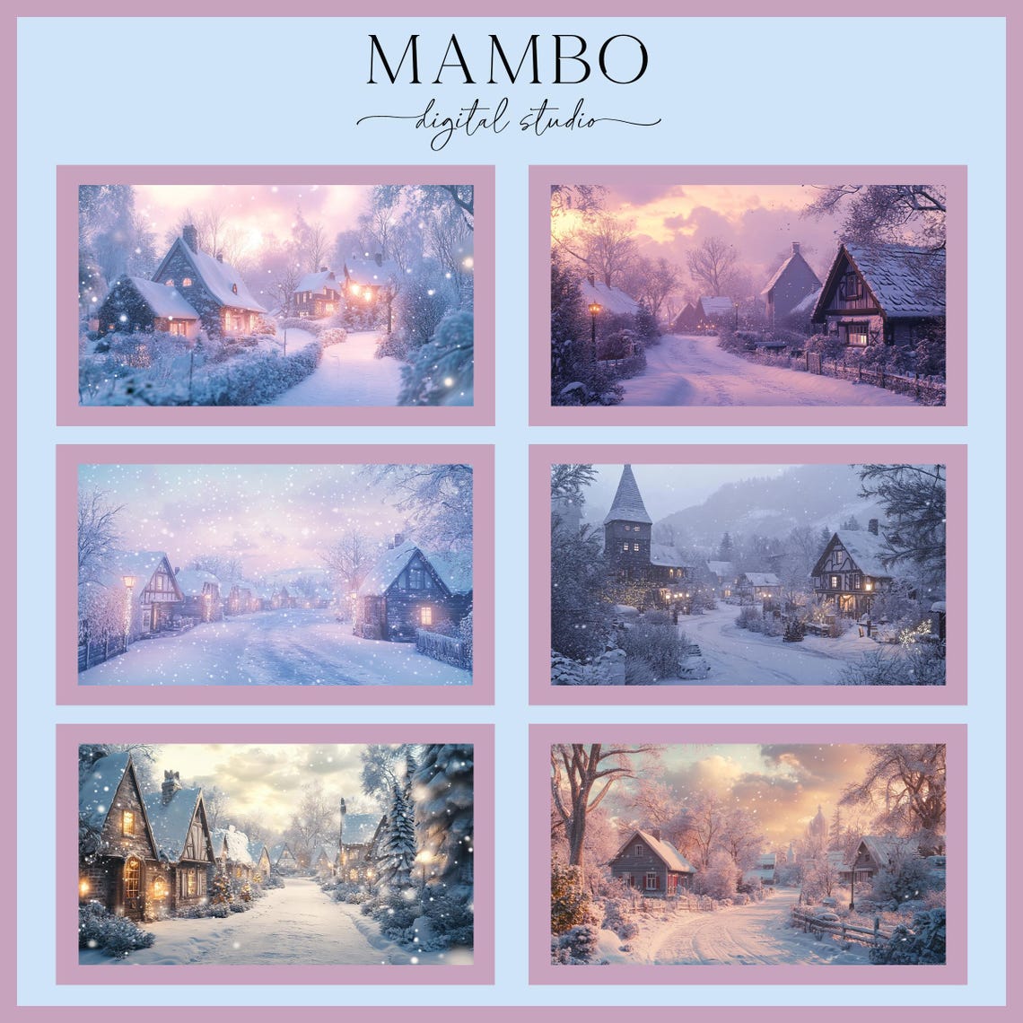 Winter Village Scenes Digital Backdrop Set, Photoshop Background ...
