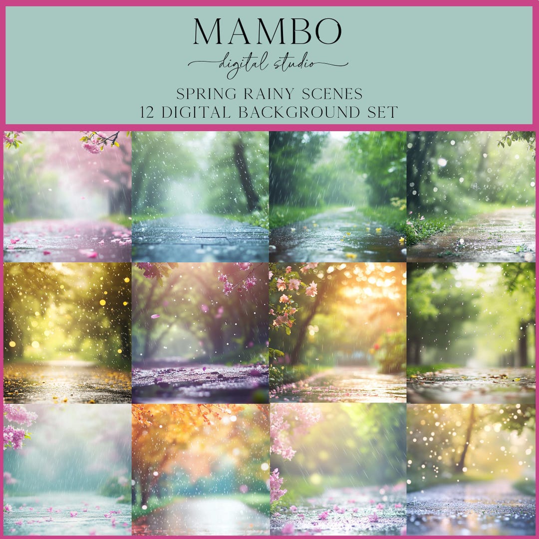 Spring Rainy Scenes Digital Backdrop Set, Photoshop Background, Digital ...