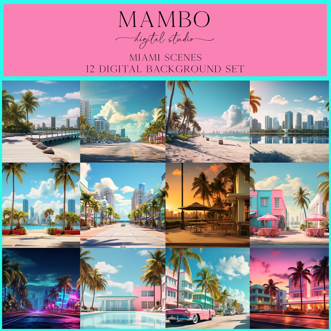 Miami Florida Digital Backdrop Set, Photoshop Background, Digital ...