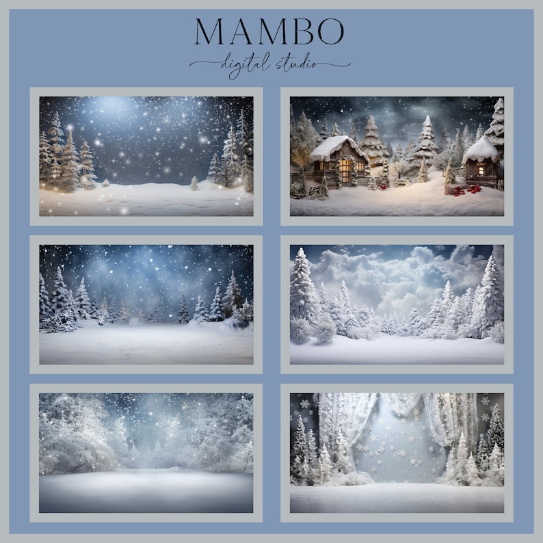 Snowy Studio Christmas Scenes Digital Backdrop Set, Photoshop ...
