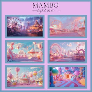 Fantasy Pastel Carnival Scenes Digital Backdrop Set, Photoshop ...