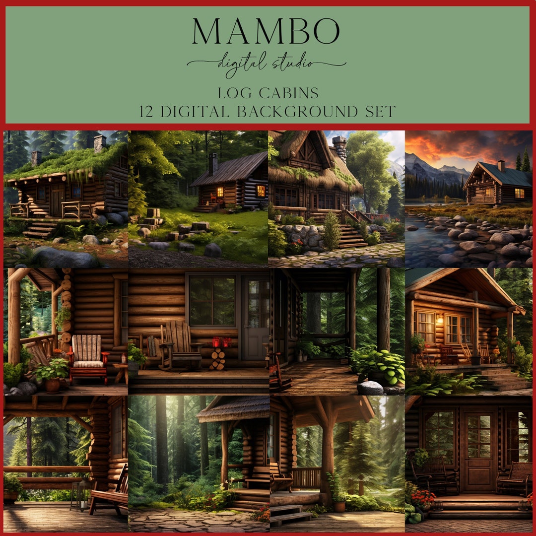 Log Cabins Digital Backdrop Set, Photoshop Digital Background, Portrait ...