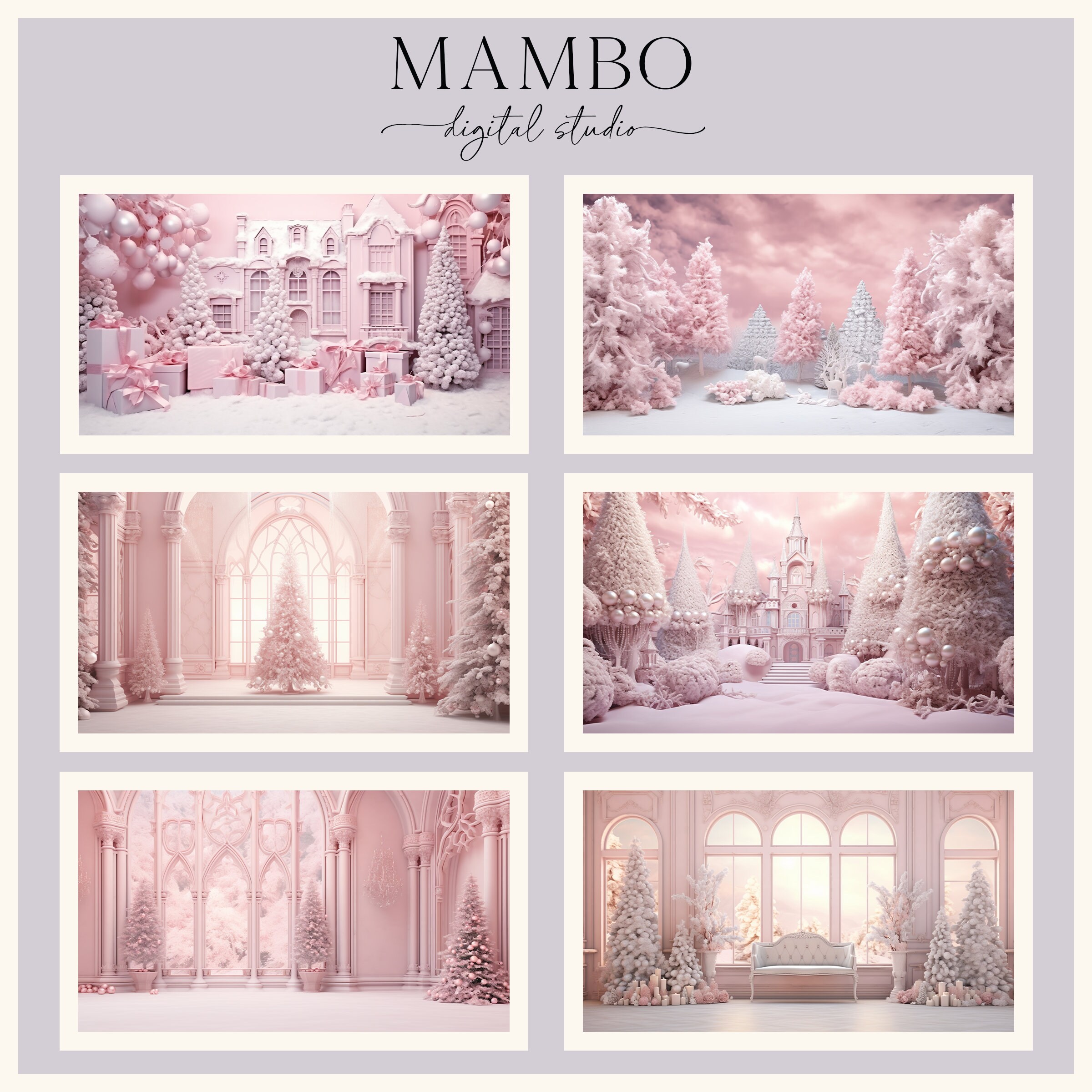 Pink Christmas Scenes Digital Backdrop Set, Photoshop Background ...