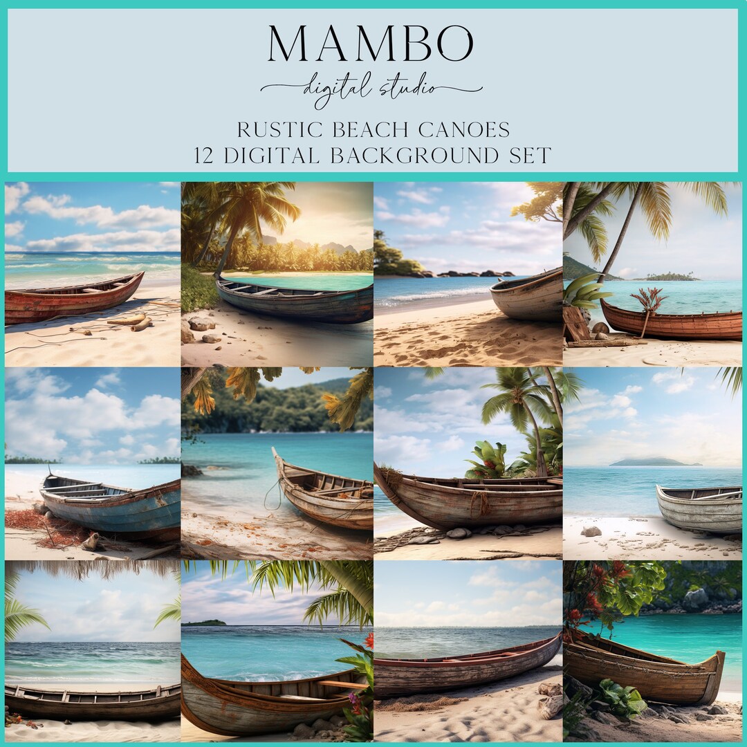 Rustic Beach Canoes Digital Backdrop Set, Photoshop Background, Digital ...