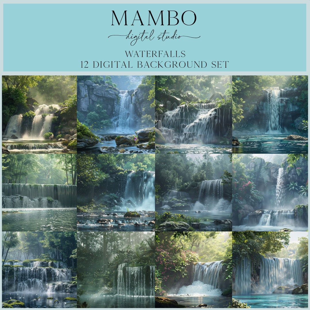 Waterfall Scenes Digital Backdrop Set, Photoshop Background, Digital ...