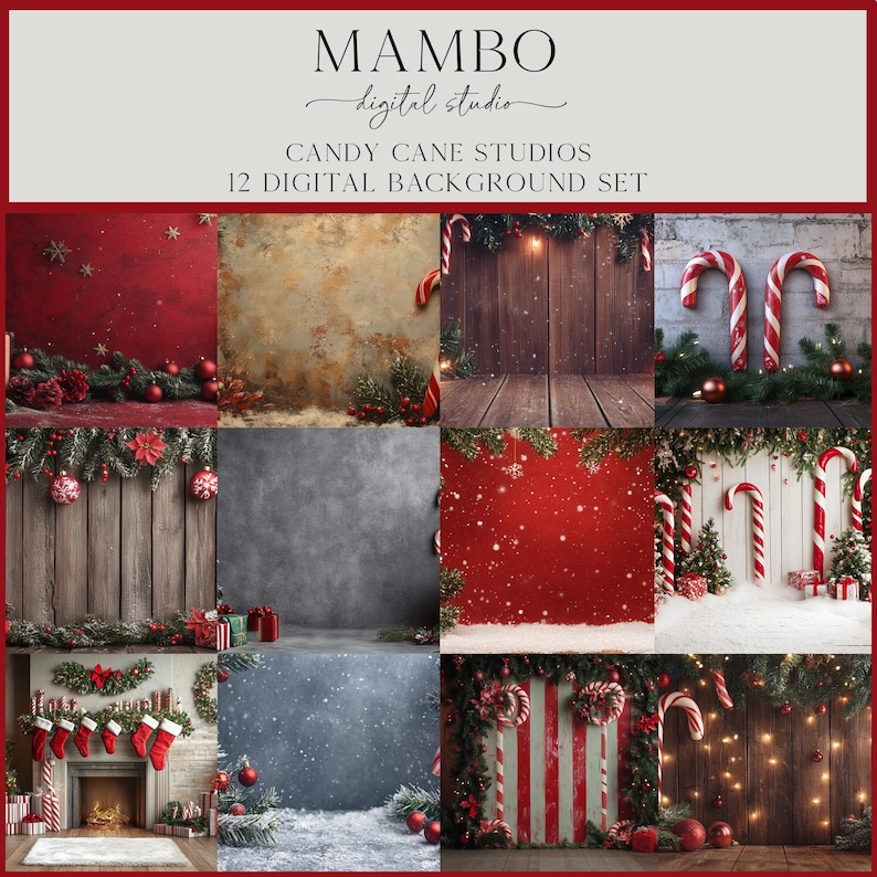 Candy Cane Studios Christmas Digital Backdrop Set, Photoshop Background ...