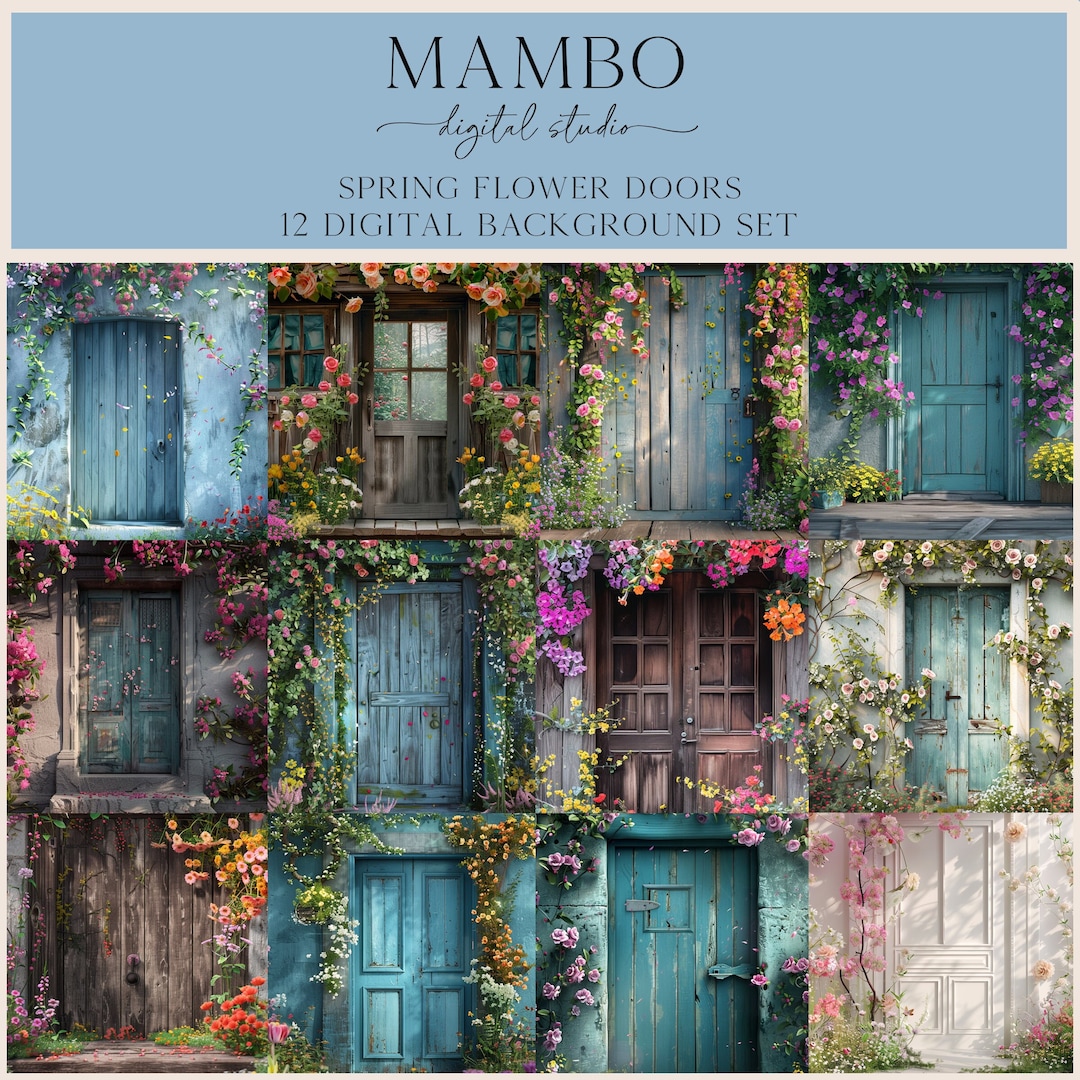 Spring Flower Doors Digital Backdrop Set, Photoshop Background, Digital ...