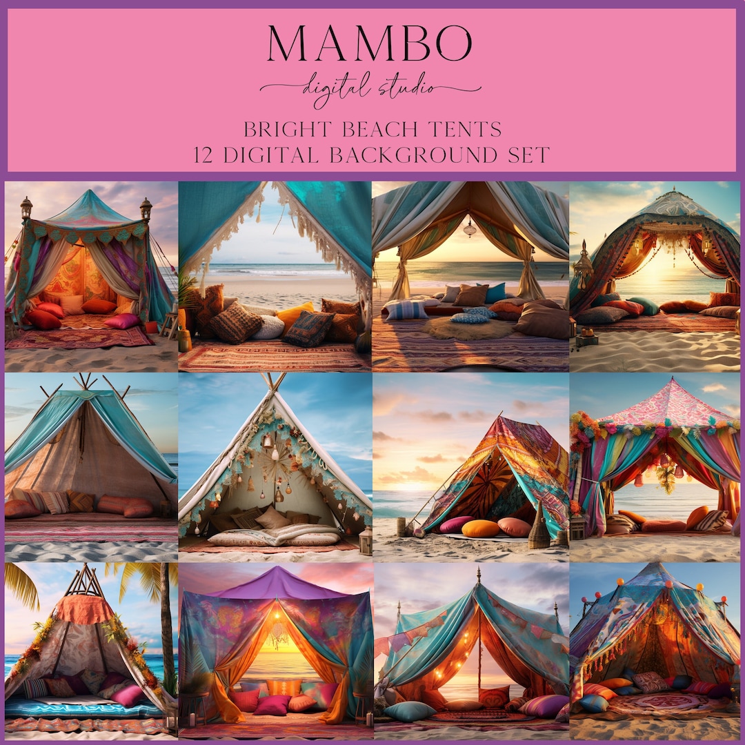 Bright Beach Tents Digital Backdrop Set, Photoshop Background, Digital ...