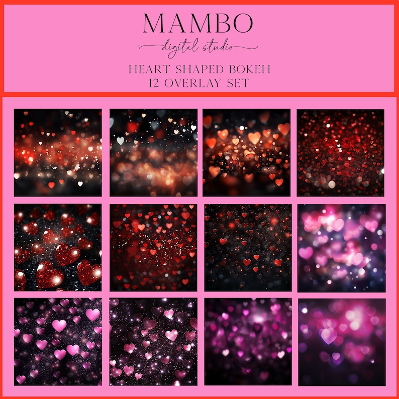 Heart Shaped Valentine Bokeh Photoshop Overlay Set, Photoshop Overlays ...