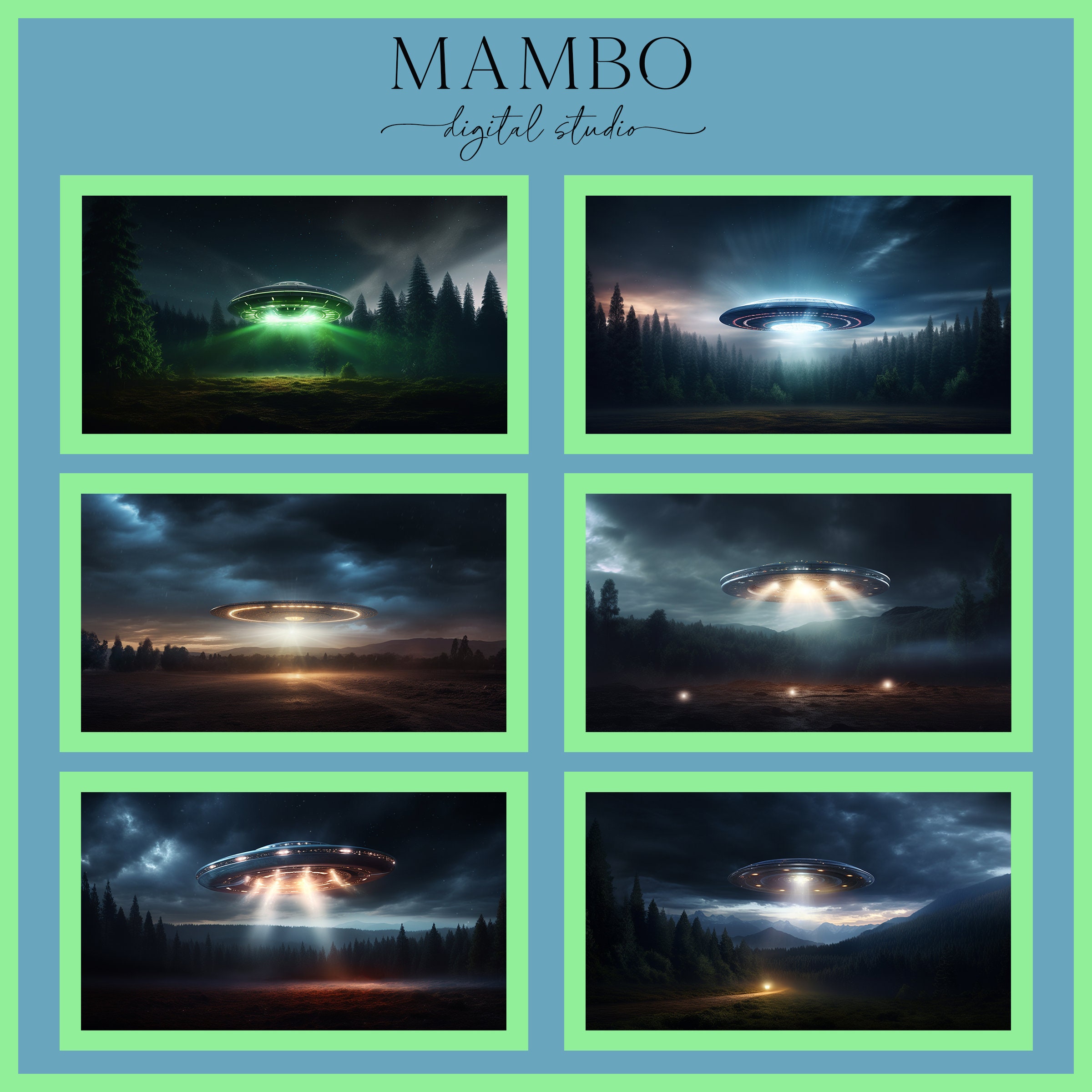 UFO Landing Scenes Digital Backdrop Set, Photoshop Digital Background ...