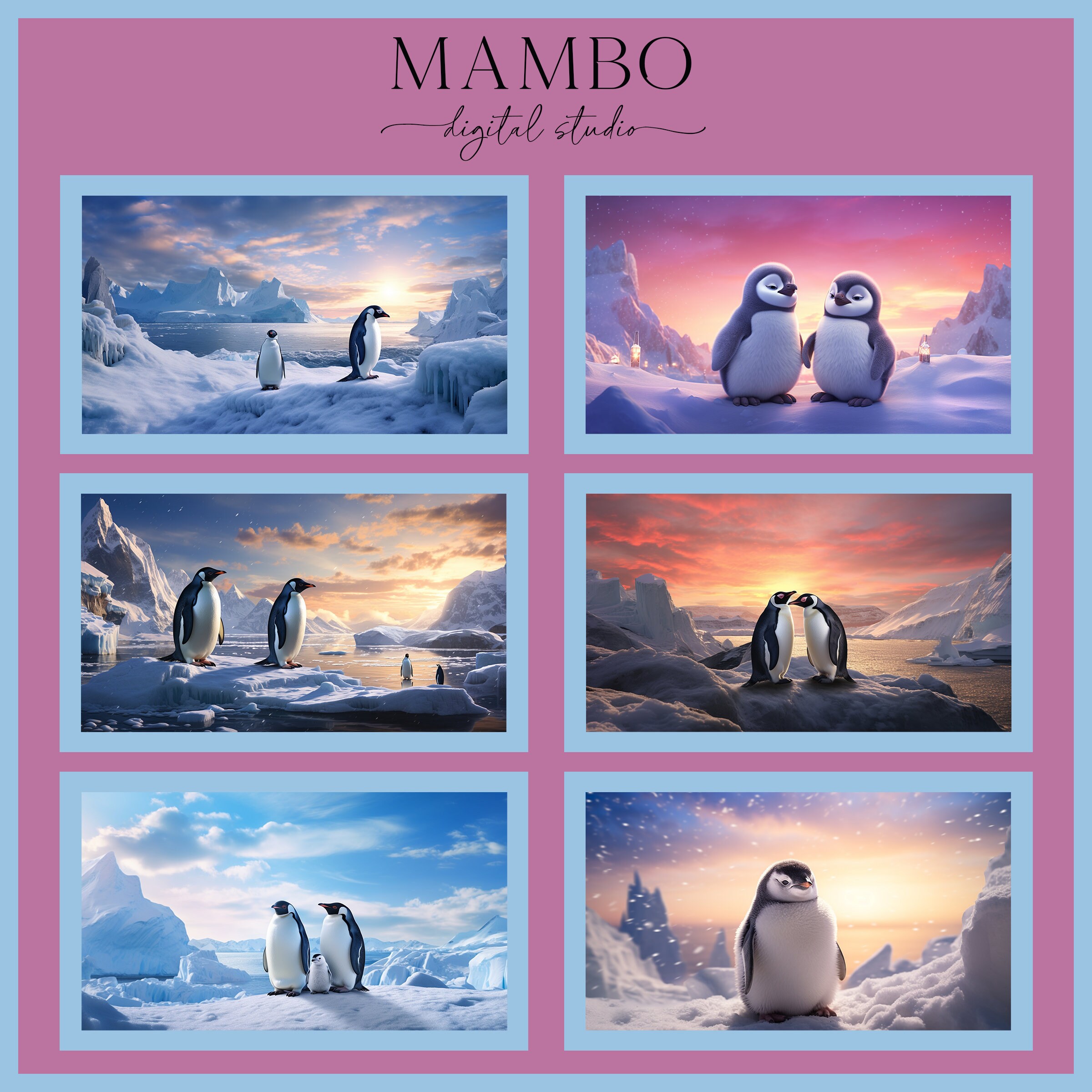 Penguin Arctic Scenes Digital Backdrop Set, Photoshop Background ...