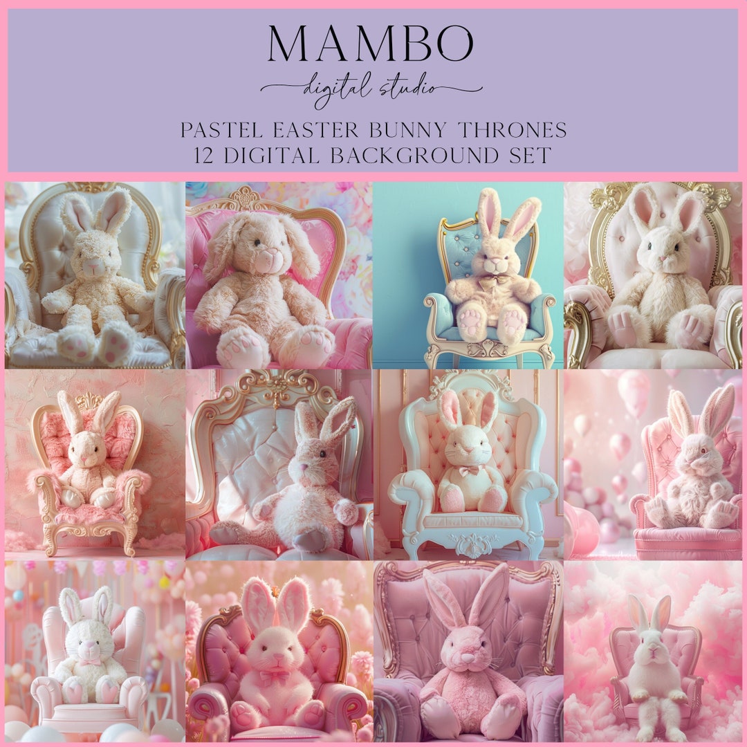 Pastel Easter Bunny Thrones Spring Scenes Digital Backdrop Set ...