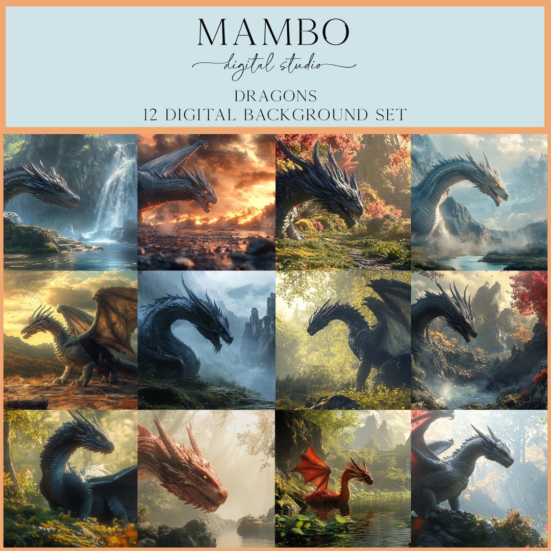 Fantasy Dragon Scenes Digital Backdrop Set, Photoshop Background ...