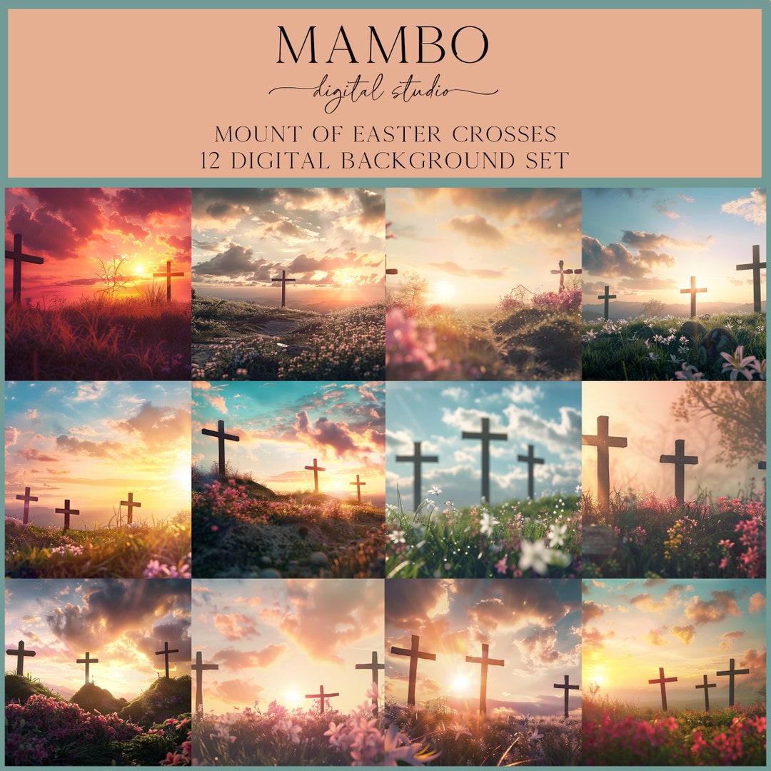 Mount of Crosses Easter Scenes Digital Backdrop Set, Photoshop ...