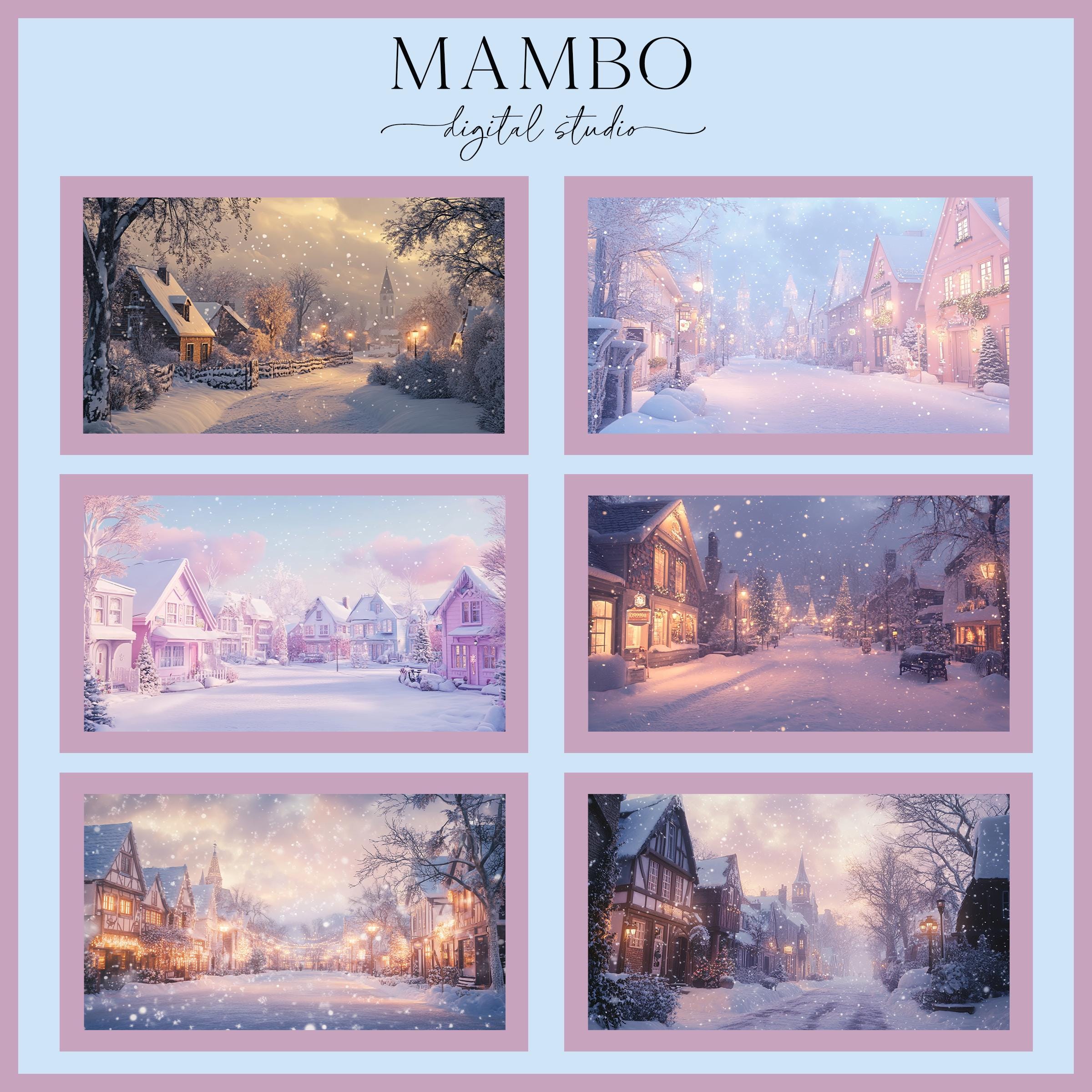 Winter Village Scenes Digital Backdrop Set, Photoshop Background ...