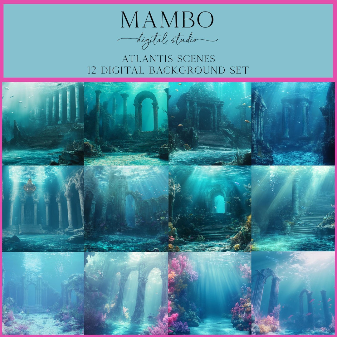 Fantasy Atlantis Underwater Scenes Digital Backdrop Set, Photoshop ...