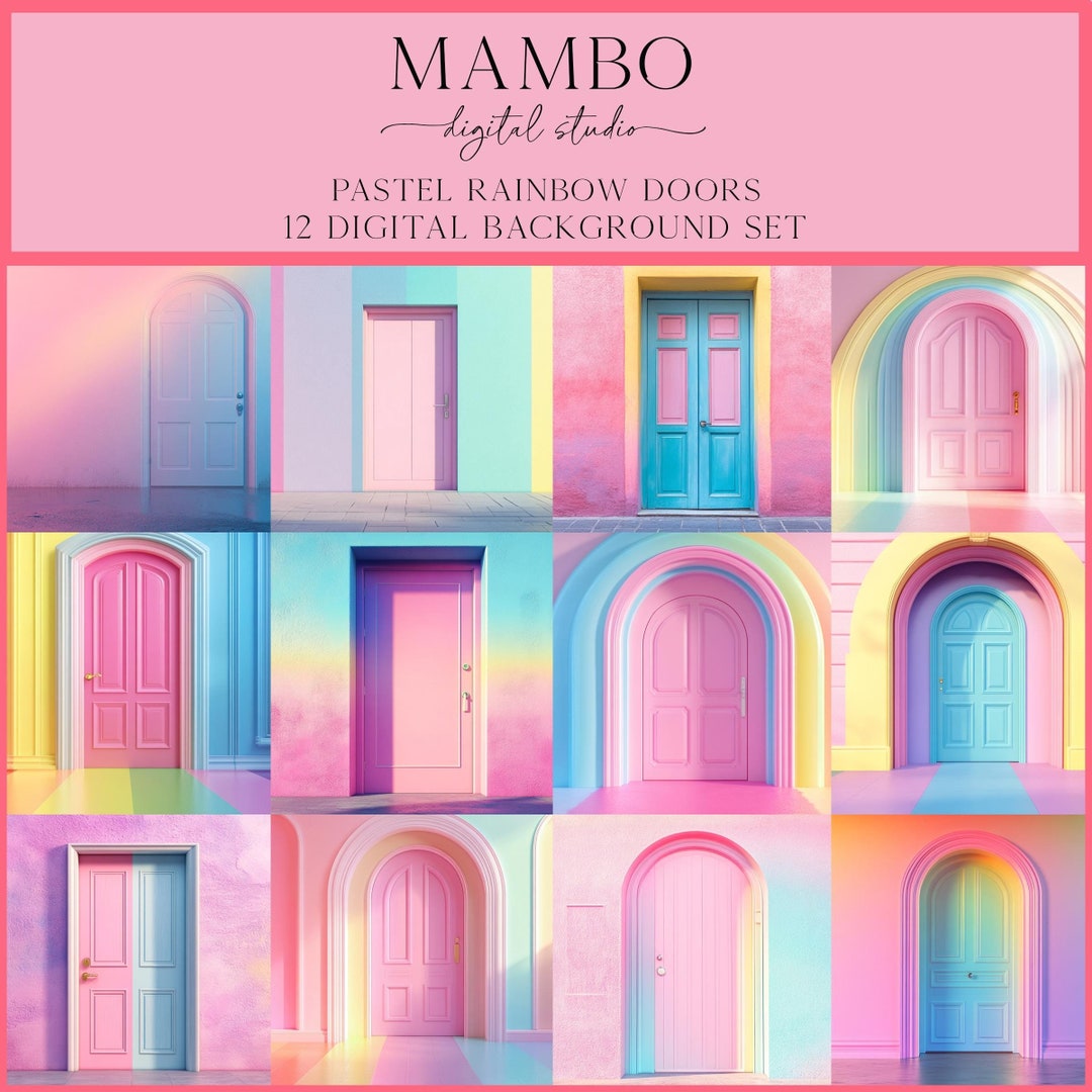 Pastel Rainbow Doors Digital Backdrop Set, Photoshop Background ...