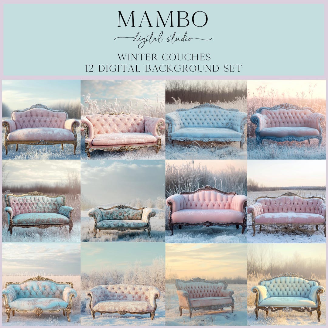 Winter Couch Scenes Digital Backdrop Set, Photoshop Background, Digital ...