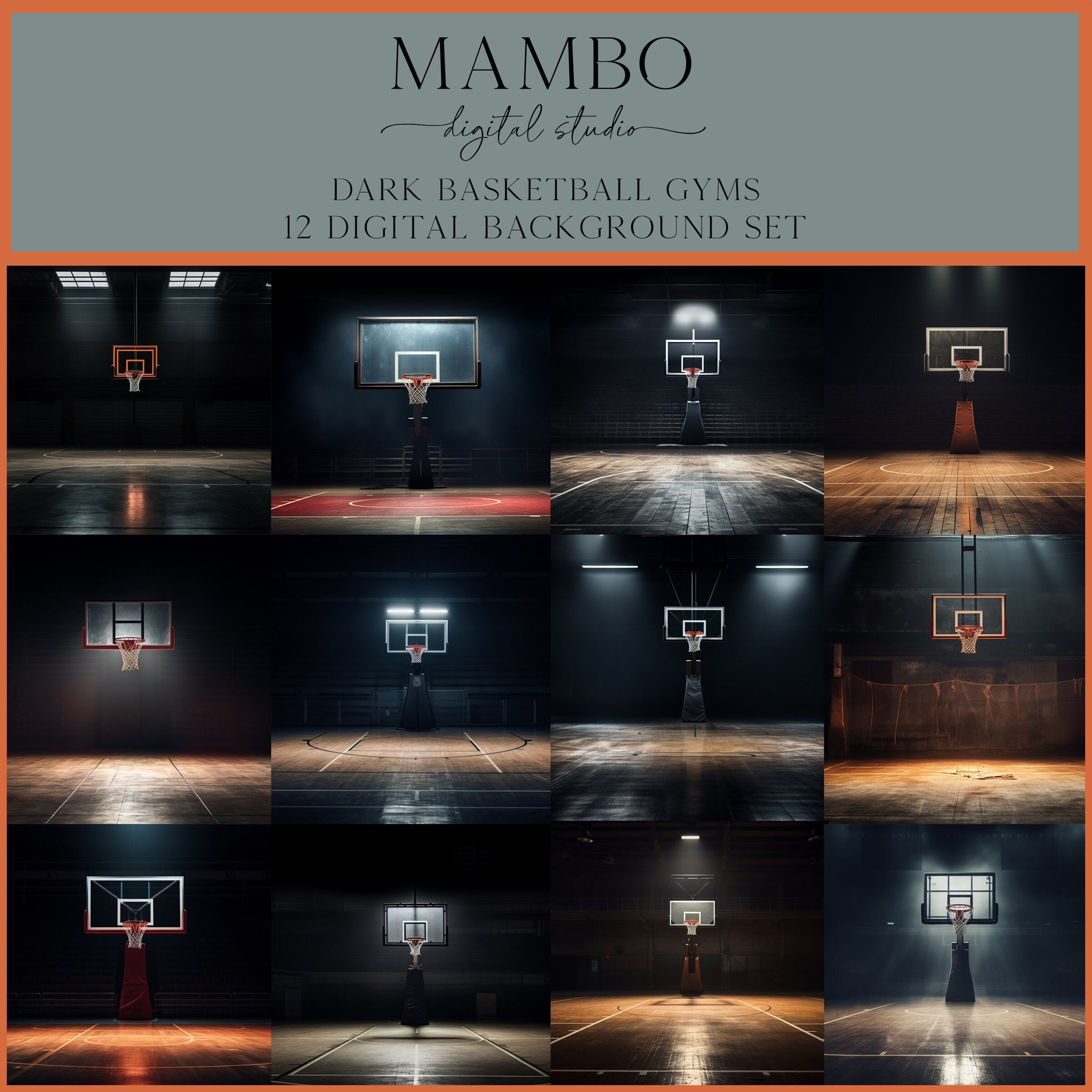 Dark Basketball Gyms Digital Backdrop Set, Photoshop Background ...