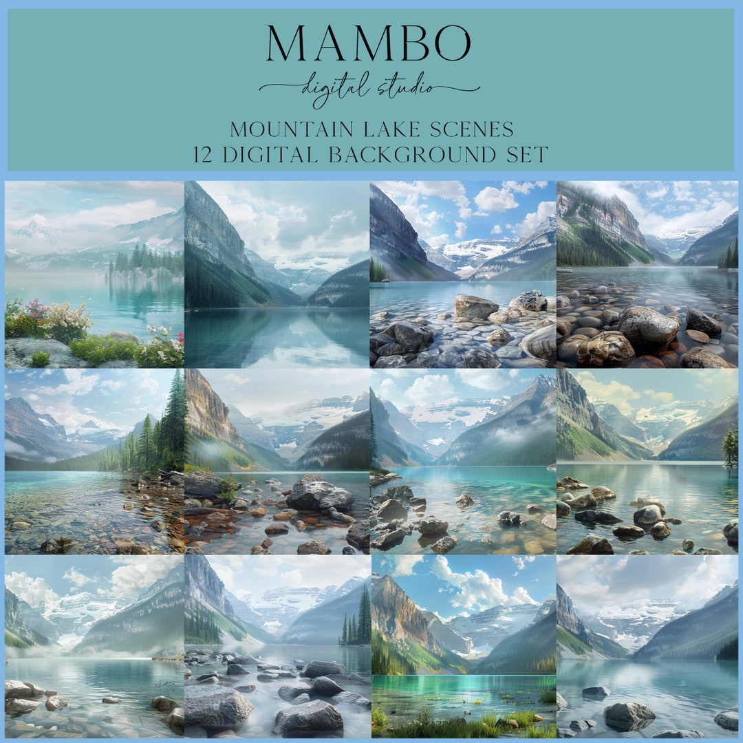 Mountain Lake Scenes Digital Backdrop Set, Photoshop Background ...
