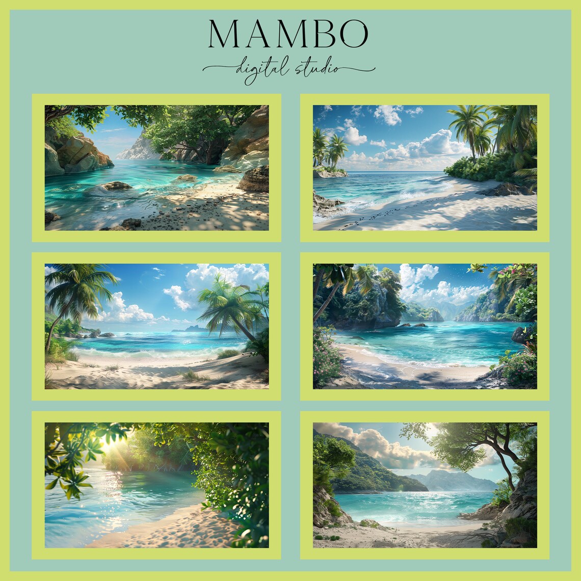 Beach Lagoon Scenes Digital Backdrop Set, Photoshop Background, Digital ...