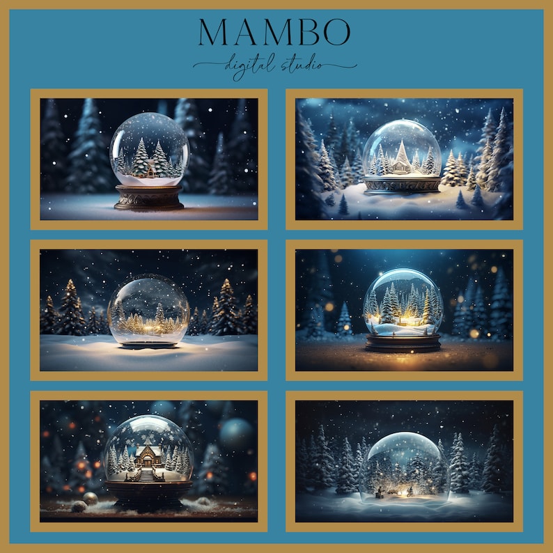 Christmas Snow Globes Digital Backdrop Set, Photoshop Background ...